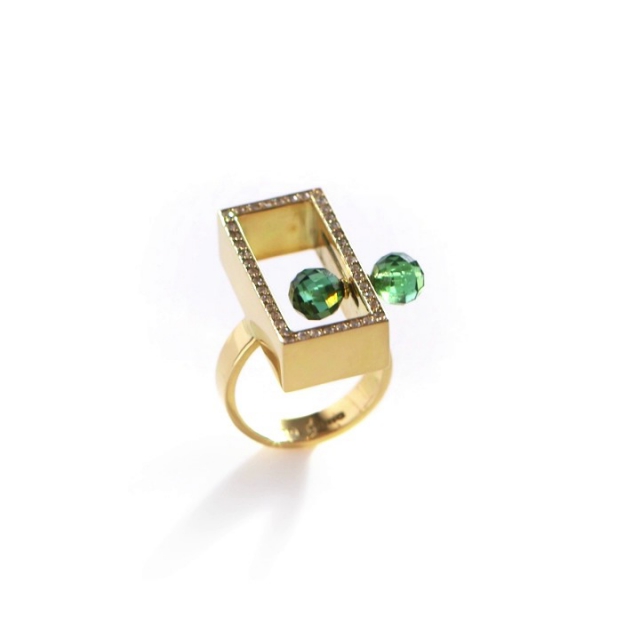 Diamond & Faceted Green Tourmaline, Perpetual Motion Ring – Open Plane ...