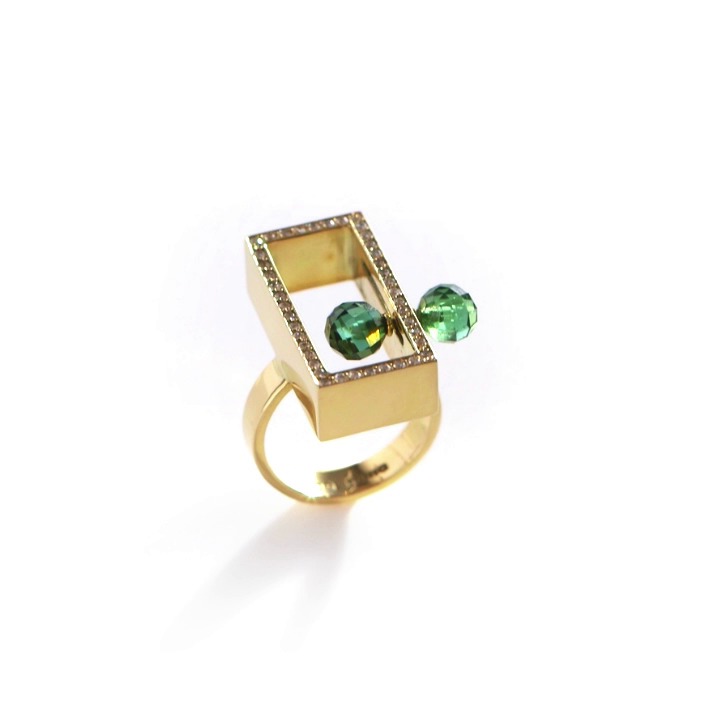 Diamond & Faceted Green Tourmaline, Perpetual Motion Ring – Open Plane ...
