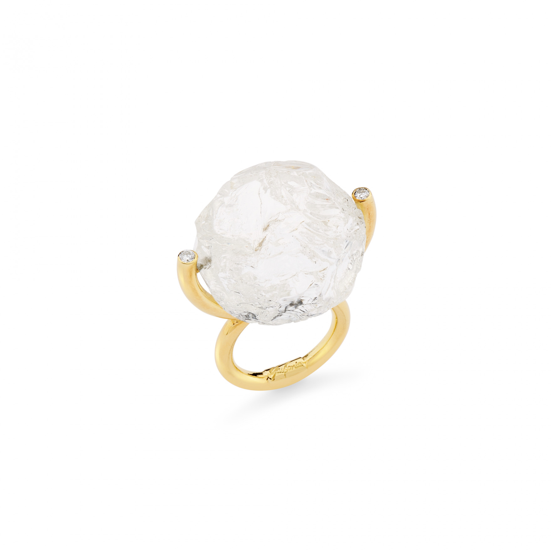 Yellow Gold, Diamond & Quartz Cocktail Ring – Hammered Cocktail Ring ...