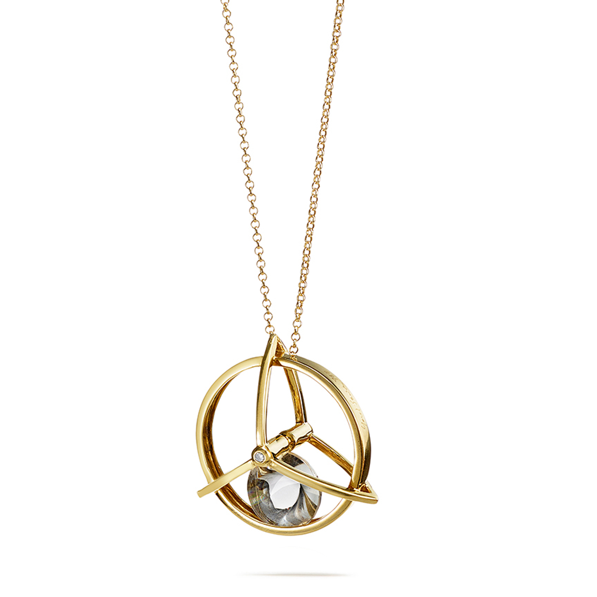 Spinning Pendant – 18k Yellow Gold Quartz & Diamond Spinning Necklace ...